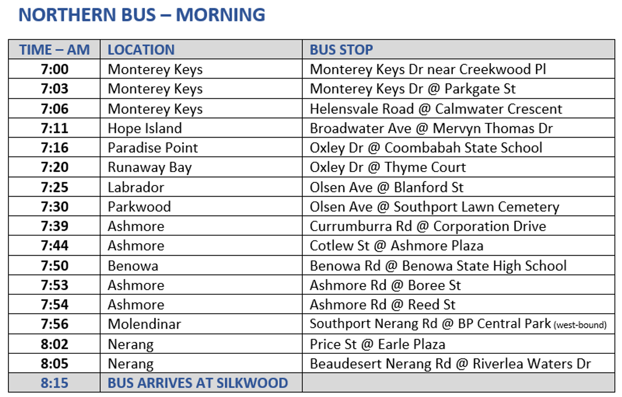 Northern Bus Service | Silkwood School