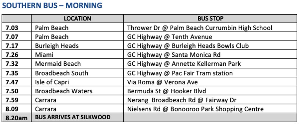 Southern Bus Service | Silkwood School